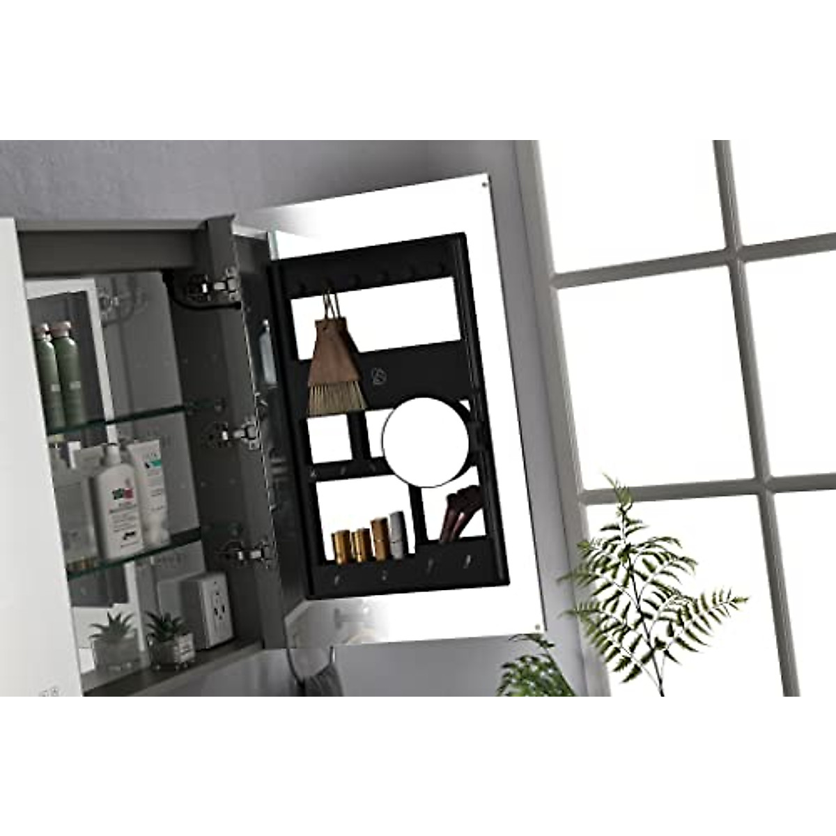 HomSof 40x 30 Inch LED Large Rectangular Black Aluminum Alloy Surface Mount Medicine Cabinet with Mirror