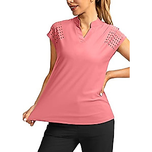 Soothfeel Women's Golf Shirt Cap Sleeve V Neck Polo Shirts Lightweight Quick Dry Workout Tennis Shirts Tops for Women(Light Orange, M)