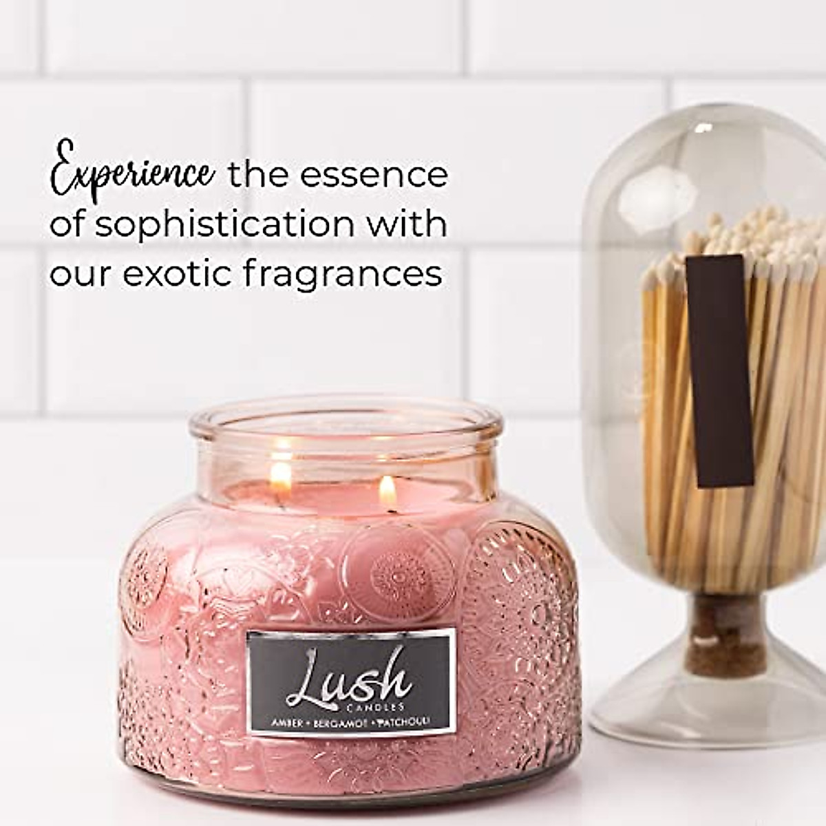 A Cheerful Giver - Amber Bergamot Patchouli - 20oz Large Scented Candle Jar with Lid- Lush - 95 Hours of Burn Time, Gift for Women, Pink