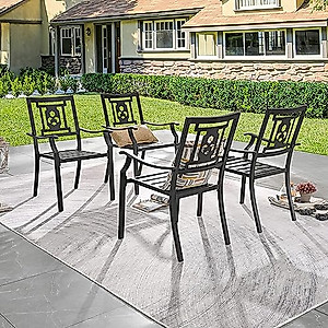 LOKATSE HOME Steel Outdoor Patio Dining Arm Chairs Set of 4 for Garden,Backyard, Kitchen, Balcony, Black
