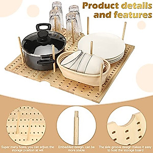 Wood Pegboard Drawer Organizer Drawer Peg Wooden Peg Board System Dish and Plate Organizer Adjustable Pegboard Wall Shelf and Drawer Organizer for Food Containers Cookware Utensils (2 Set)