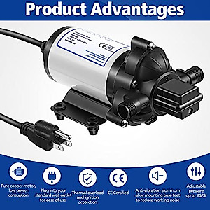 Water Pressure Diaphragm Pump Industrial 115V, Self Priming Pump 4 Gpm 45 Psi include Power Plug, Fittings Strainer Filter for Kitchen Bathroom RV Marine Yacht Caravan, Garden Hose