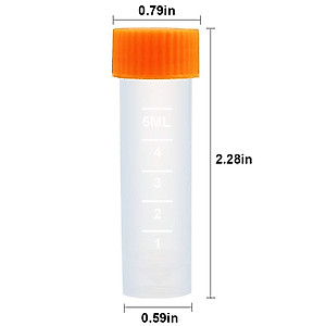 LANIAKEA 200Pcs Plastic Test Tubes with Screw Cap, 5ml Small Plastic Vials Centrifuge Test Tube, Plastic Frozen Test Tubes, Vial Screw Orange Seal Capfor Office School Laboratory Chemistry