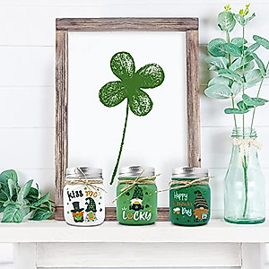St. Patrick’s Day Gnome Mini Mason Jar St. Patrick’s Day Tiered Tray Decor Spring Gnome Table Decor for Kitchen Irish Decor Island Sign Shamrock Pattern Set of 3 St. Patrick Gift Idea 2.4”*3.1”