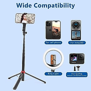 60" Phone Tripod, Selfie Stick Tripod with Remote Extendable All-in-1 Travel Light Phone Tripod Stand, Portable Camera Tripod Compatible with iPhone Android Camera GoPro