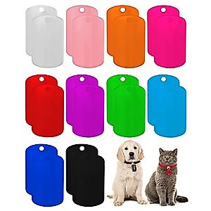 Cinvo Blank Aluminum Tags ID Tags for Dogs Cats in 10 Colors Metal Stamping Tags with Hanging Holes Rectangle Blank Discs Pet Name Phone Number Personalized Pendant Craft Tags(Pack of 20)