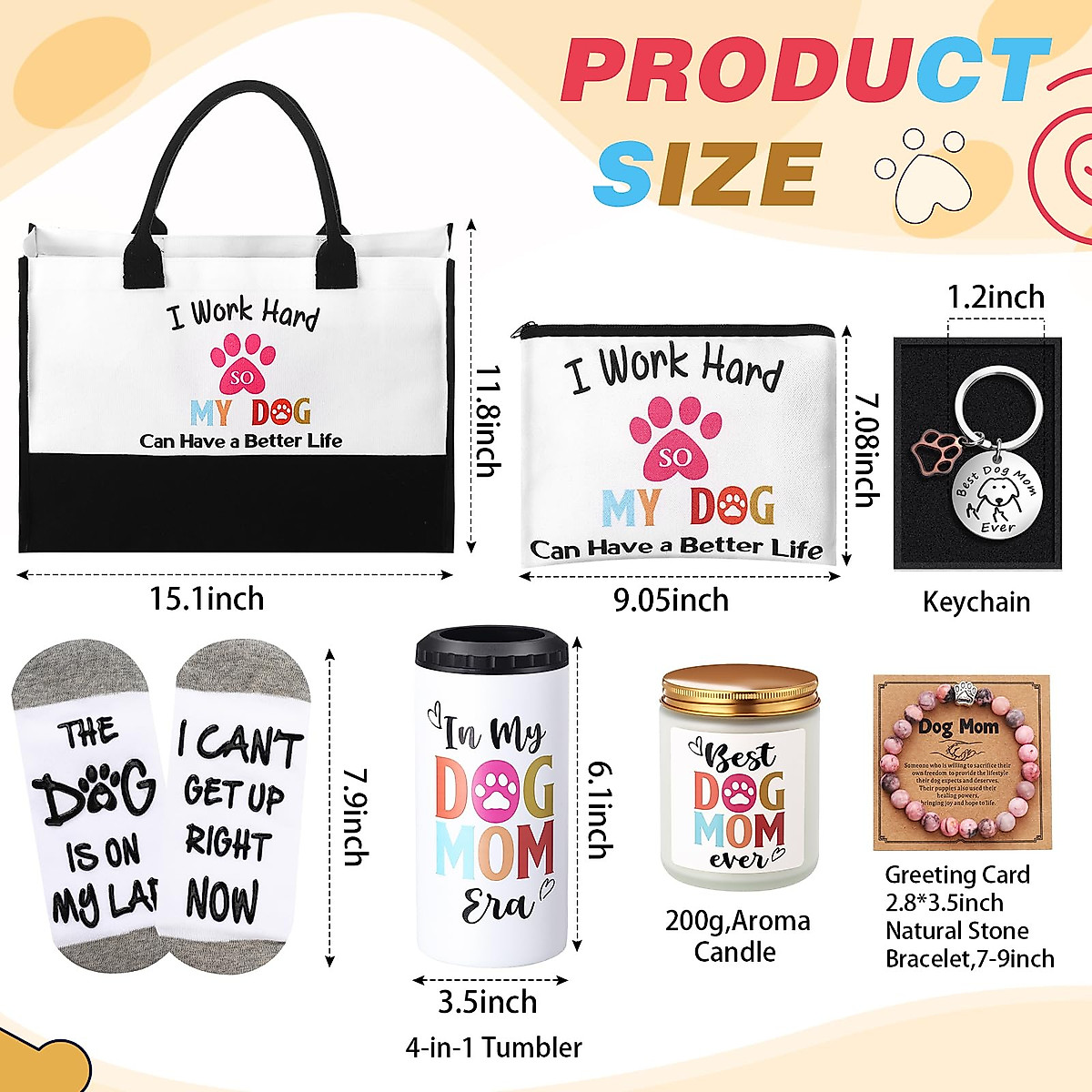 Zopeal Dog Mom Gifts for Women Dog Lover Funny Gifts Include 16 oz Tumbler Makeup Bag Canvas Tote Bag Aromatherapy Candle Socks Bracelet Keychain Gift Card for Mothers Day Birthday Appreciation Gift