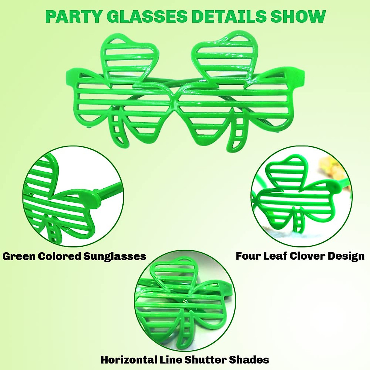 WODMAZ 24 St Patrick's Day Party Favors Set Includes Shamrock Necklaces Sunglasses, Green Bead Necklaces Shutter Glasses Accessories for St Patricks Day Party Favor Irish Great Party Supplies