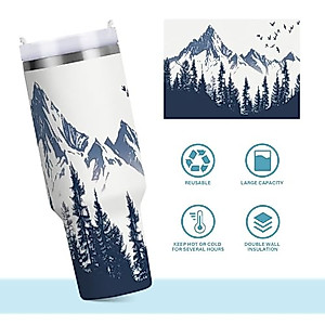Jihqo Graffiti Mountain Tree 40 oz Stainless Steel Vacuum Insulated Tumbler with Handle and Straw Lid, Leakproof Water Bottle Double Wall Travel Mug Coffee Cup, Cupholder Friendly