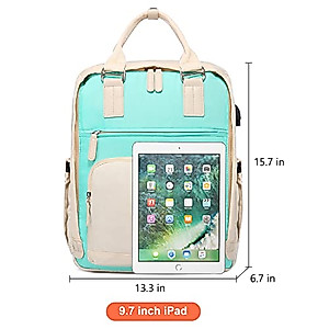 LOVEVOOK Laptop Backpacks for Women,Lightweight Cute Backpack with USB Charging Port Aesthetic Casual Travel Backpack 15.6 Inch,White&Green