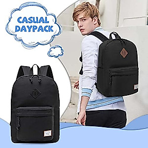 Kasqo Lightweight School Backpack, Large Capacity Water-Resistant Casual College Bookbag for Men Women Teen Girls Boys, Black