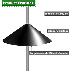 Fandature 19 Inch PP Squirrel Proof Baffle for Protecting Outside Pole Bird Feeders and Bird Houses, Pole Mount Raccoon and Squirrel Guard Stopper for Shepherd Hooks - Black, 1 Pack