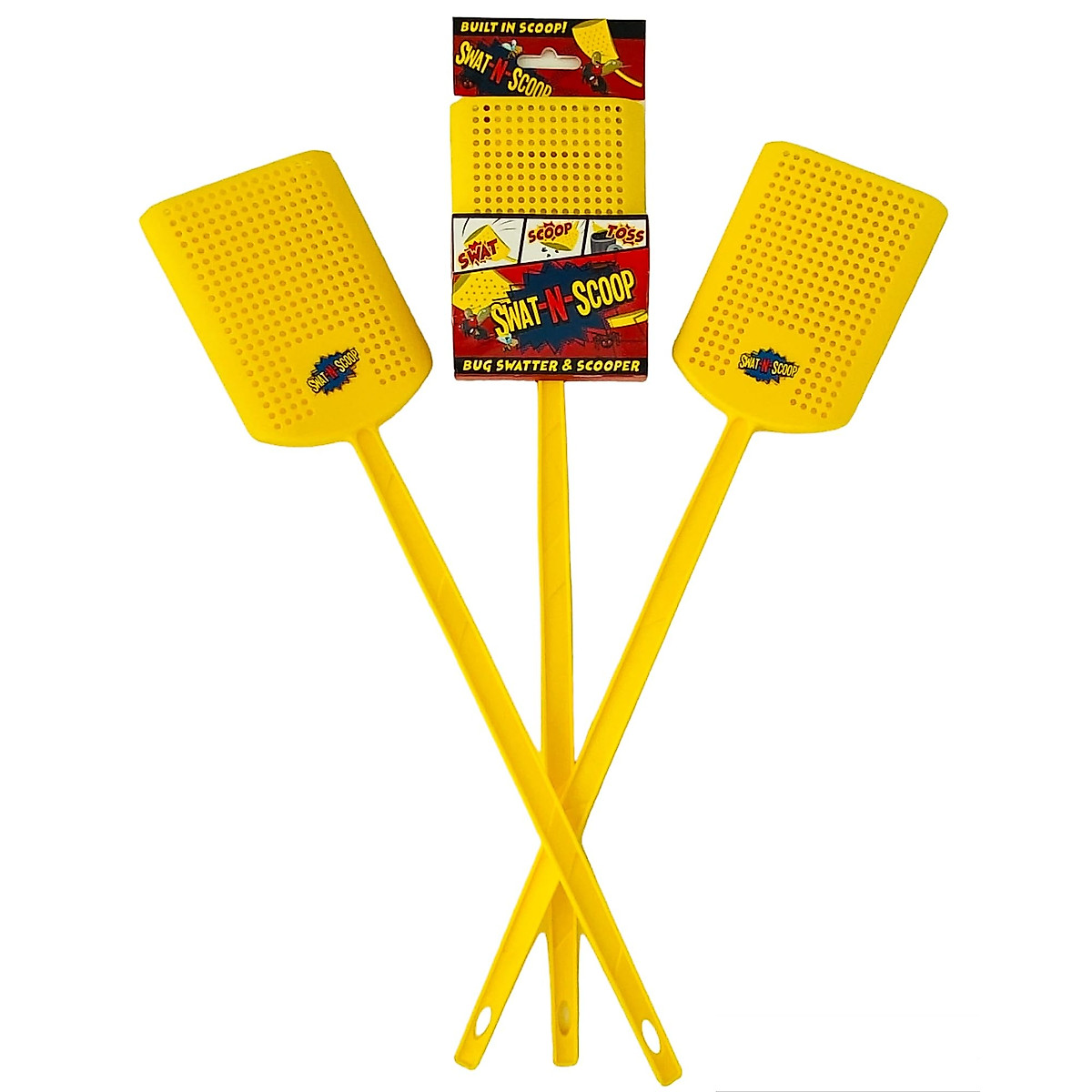 Swat-N-Scoop Heavy Duty Fly Swatter and Spider Catcher and Release (Pack of 3). Insect Fly Catchers for Inside Home. House Fly Killer or Humane Bug Catcher with Built in Insect Scoop.