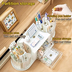 STORICANS 360 Rotating Makeup Brush Holder with 3 Drawers, Makeup Organizer Countertop with 10 Slots Pencil Holder for Countertop + 3 Drawer, Makeup Organizer Countertop for vanity (White (3 Drawer))