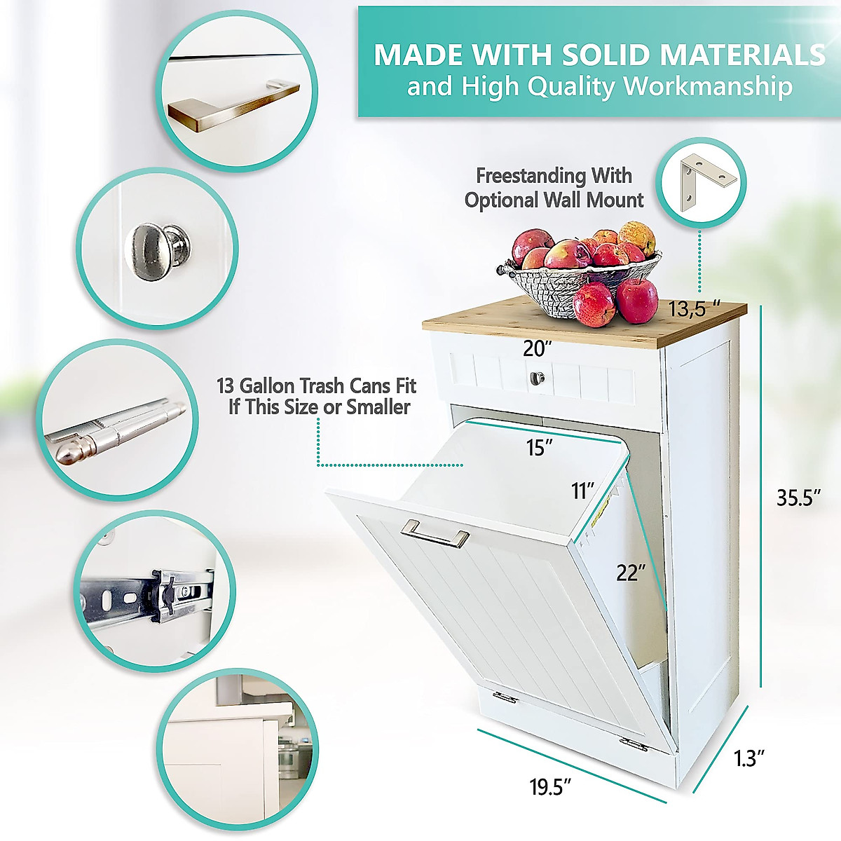 Northwood Calliger Tilt Out Trash Bin Cabinet or Tilt Out Laundry Hamper - Wooden Cabinet Trash Can to Hide Trash, add Countertop Space, Keep Pets Out! Now Easier Assembly!