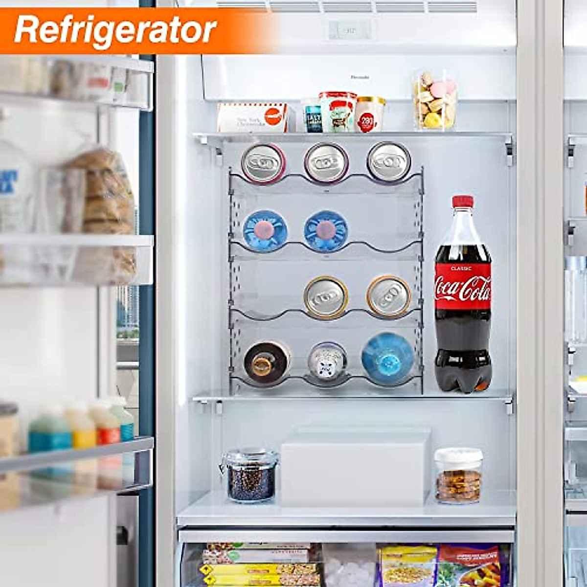 Water Bottle Organizer - 4 Pack Stackable Cup Organizer for Cabinet, Countertop, Pantry and Fridge, Free-Standing Tumbler Kitchen Storage Holder for Wine and Drink Bottles, Clear Plastic