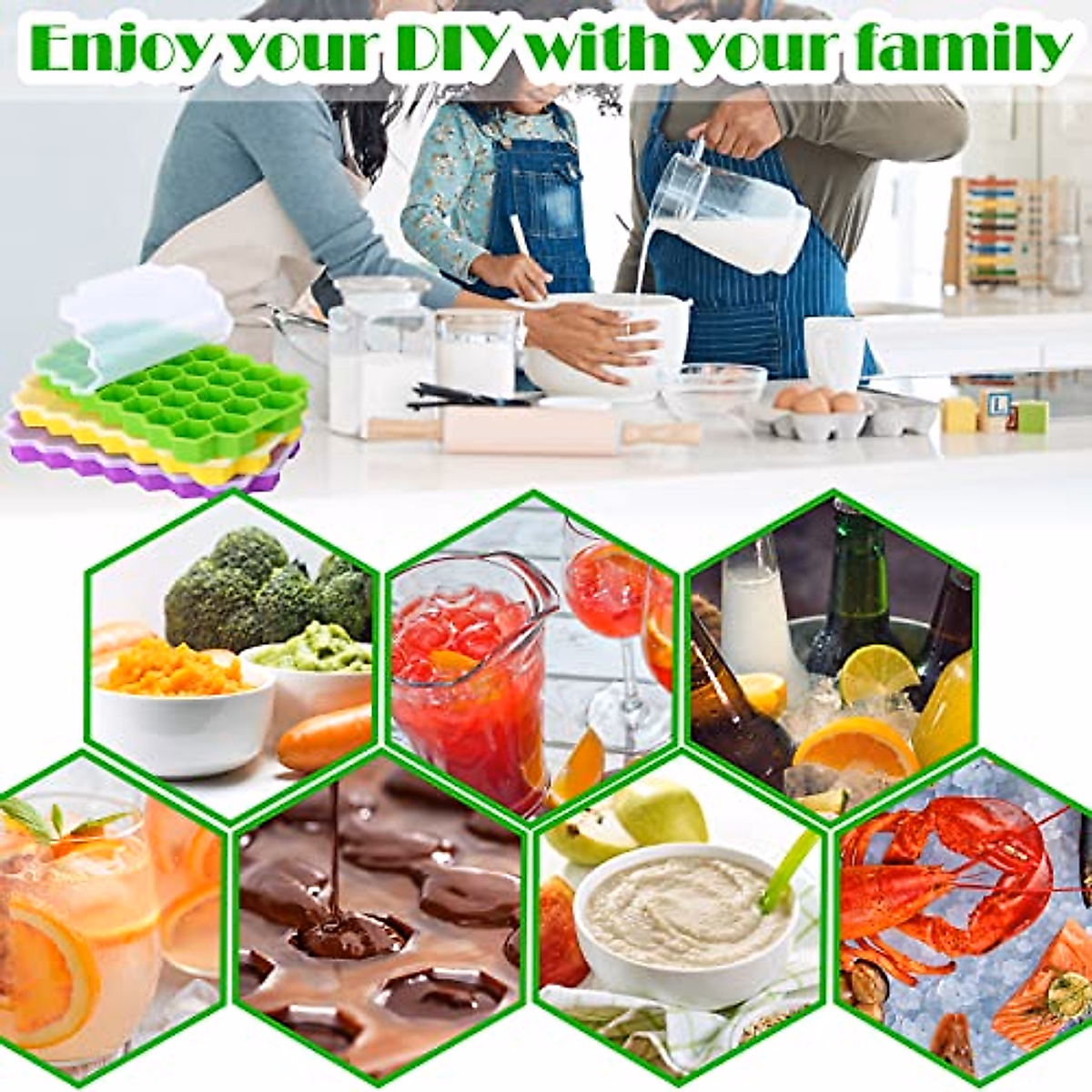 Josnown Ice Cube Tray, 3 Pack Silicone Ice Trays with Lids, Stackable Flexible Ice Cube Molds for Freezer, Easy DIY Homemade Ice Cubes for Whiskey, Cocktail, Coffee