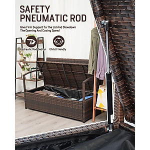 OYODHPDU 60 Gallon Outdoor Storage Bench- All Weather PE Rattan Deck Box- Deck Box w/Thick Seat Cushion- Patio Sofa Storage Bench with Cushion for Porch, Yard, Lawn, Garden (Brown)