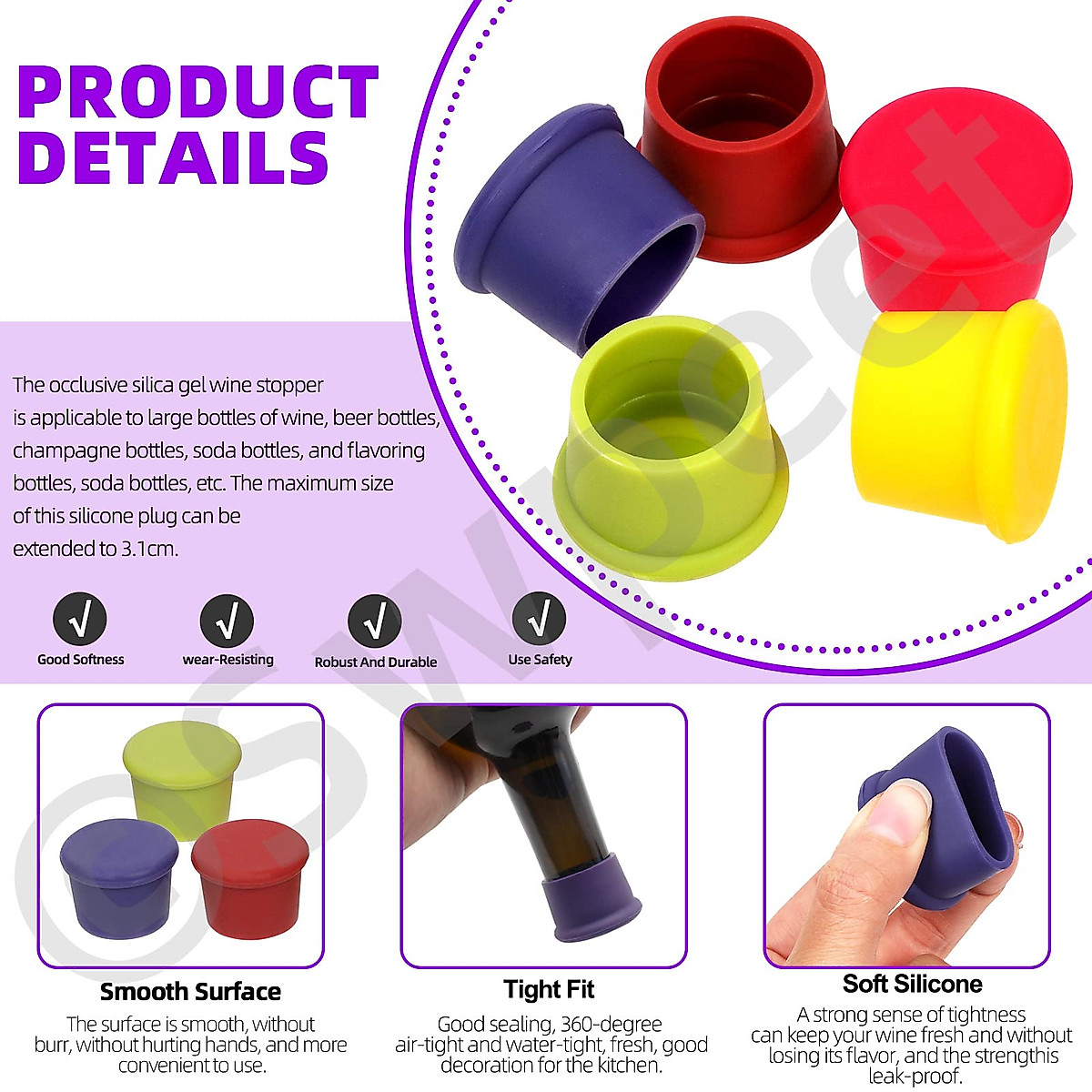 Swpeet 13Pcs 3 Styles Silicone Wine Stoppers Assortment Kit, Airtight seal on Wine Bottles Reusable Beer Bottle Stopper Beer Glass Bottle Sealer Stoppers Beer Champagne Wine Storage Keep Fresh Tools