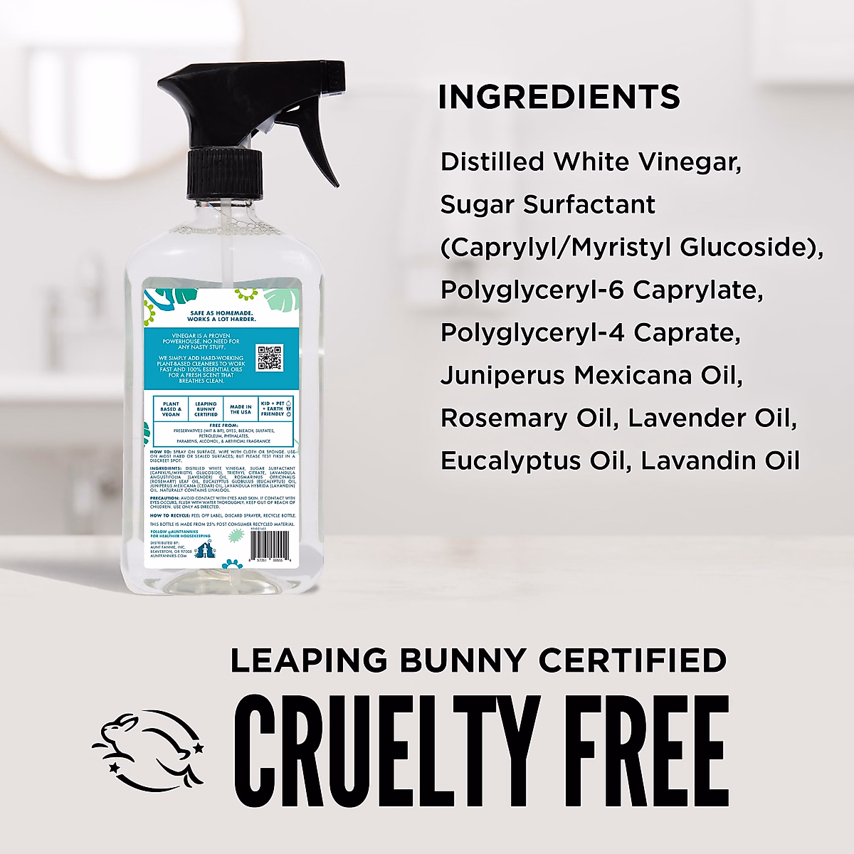 Aunt Fannie's All Purpose Bathroom Cleaner Vinegar Spray for Shower, Tub, Toilet, Tile, Sink and Fixtures, 16.9 Ounces (Single)