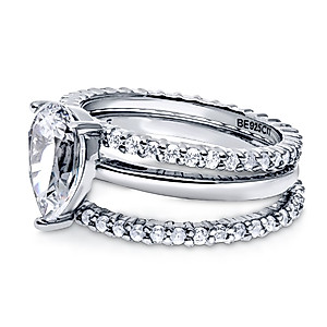 BERRICLE Sterling Silver Solitaire Wedding Engagement Rings 1.8 Carat Pear Cut Cubic Zirconia CZ Ring Set for Women, Rhodium Plated Size 6