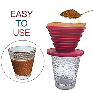 Joyangy Collapsible Coffee Maker Filter, Reusable Coffee Dripper, Rubber Coffee Maker with 5Pcs Paper Filters, for Home, Camping, Travel, Office