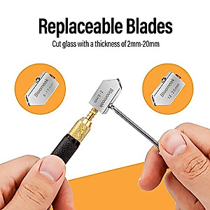 Glass Cutter Tool Set, 2-20mm 5pcs Glass Cutter Kit with Portable Storage Box, Pencil Style Oil Feed Carbide Tip with 2 Bonus Blades and Screwdriver for Cutting Stained Glass, Tiles, Mirror, Mosaic