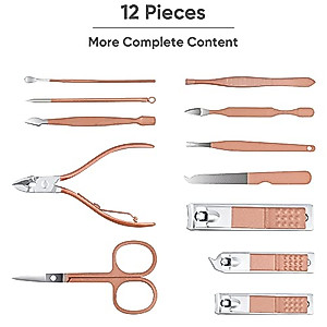 leiwo Manicure Set ,Pedicure Kit Nail Scissors Stainless Steel Professional Toenails Cuticle Cutter Clipper Fingernails Grooming Kit with Pink Leather Travel Case (12pcs Pink)