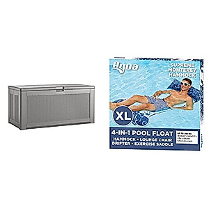 Rubbermaid Outdoor Deck Box, Extra Large, Weather Resistant, Gray for Lawn, Garden, Pool, Tool Storage, Home Organization & Aqua 4-in-1 Monterey Supreme XL Pool Float & Water Hammock– Orchid Blue