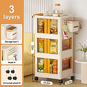 Sineda Storage Bins with Lids - 28 Quart Collapsible Storage Bins, Stackable Storage Bins with Wheels and Door, Ideal for Storage and Organization.(Off White - 3Pack)