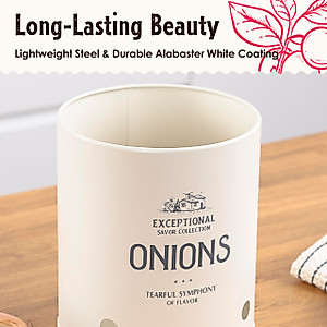 noonberry Potato, Onion & Garlic Storage Bin Set, 3 Metal Kitchen Containers with Ventilation Holes, Matte Alabaster White, Vintage Farmhouse Canisters
