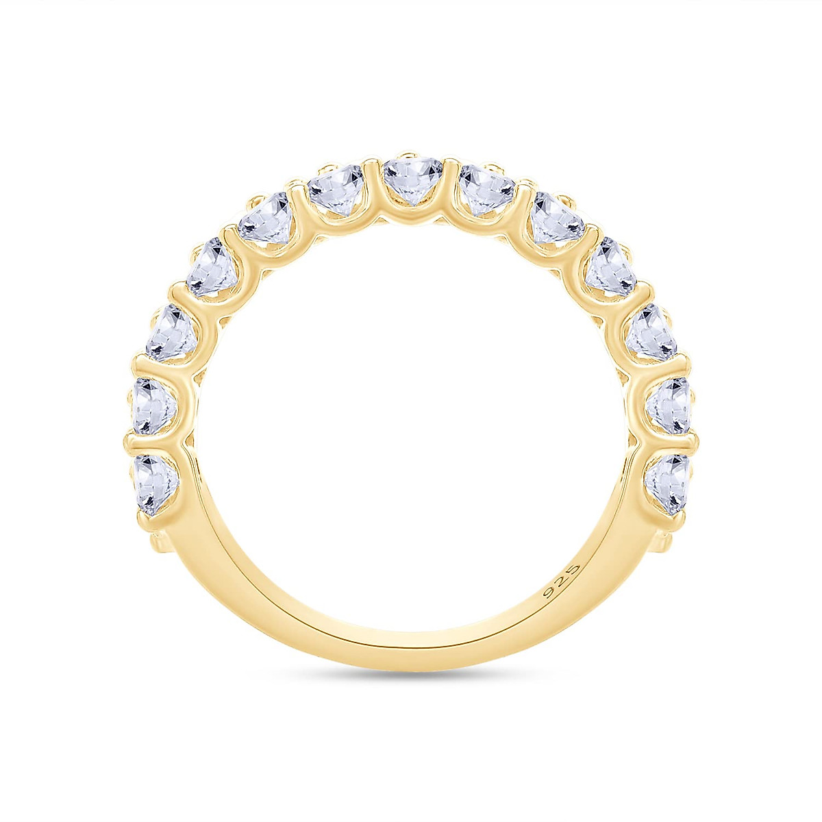 SAVEARTH DIAMONDS 2 Carat (Cttw) Round Cut Lab Created Moissanite Diamond Double Row Anniversary Wedding Band Ring In 14k Yellow Gold Over Sterling Silver (VVS1 Clarity, 2 Cttw) Size-5.5