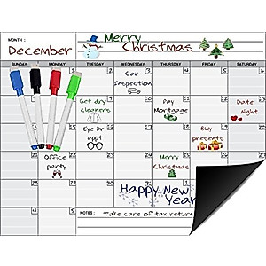 Magnetic Monthly Calendar, White Board, Planner, for your Refrigerator or Office 17" x 13" Inches ● Includes: Perpetual Dry Erase Calendar- Planner ● 4 Magnetic Color Dry Erase Markers! & Cloth Eraser