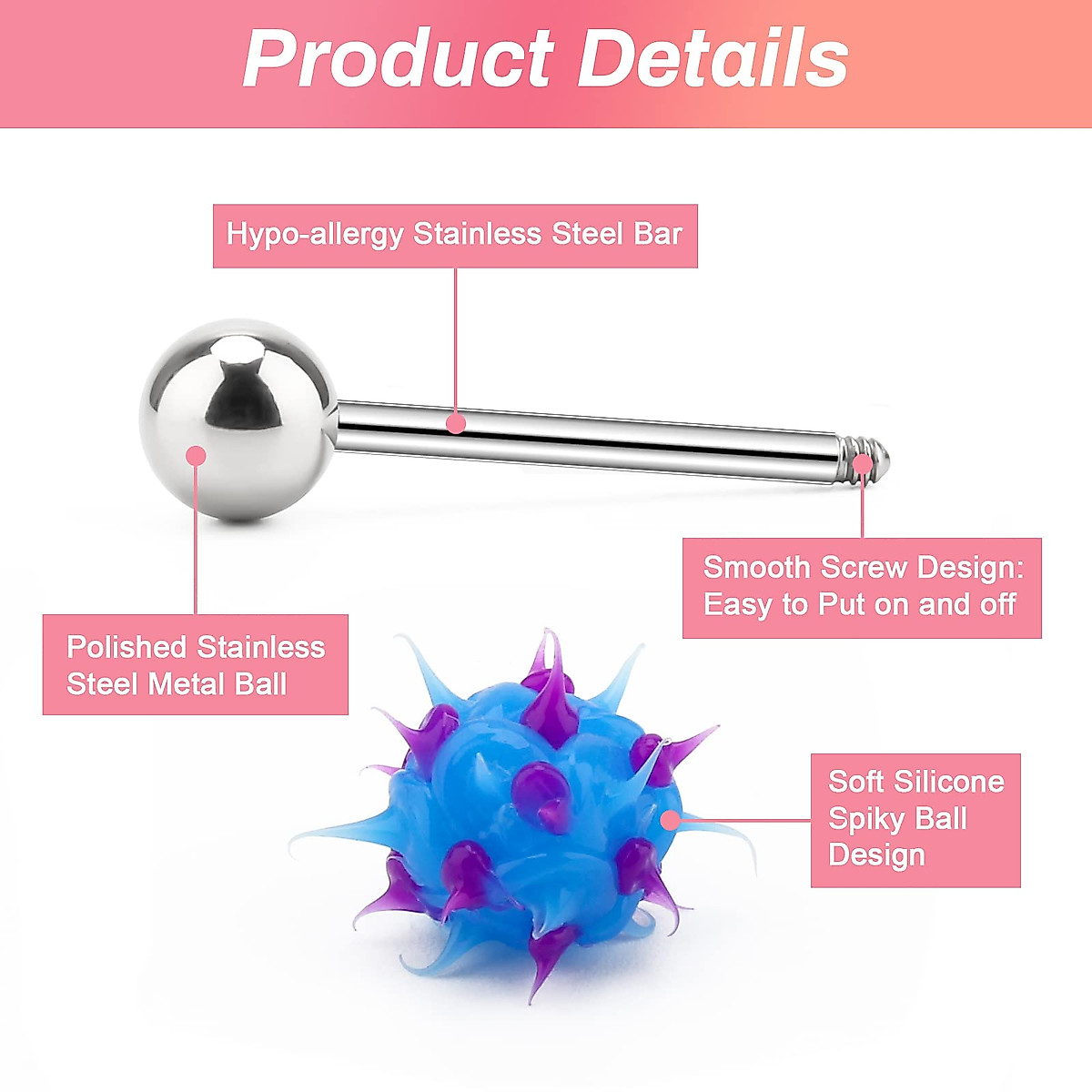 CrazyPiercing 10pcs Surgical Steel Spiky Acrylic Fire Tongue Nipple Ear Rings Bar Barbell Stud Piercing