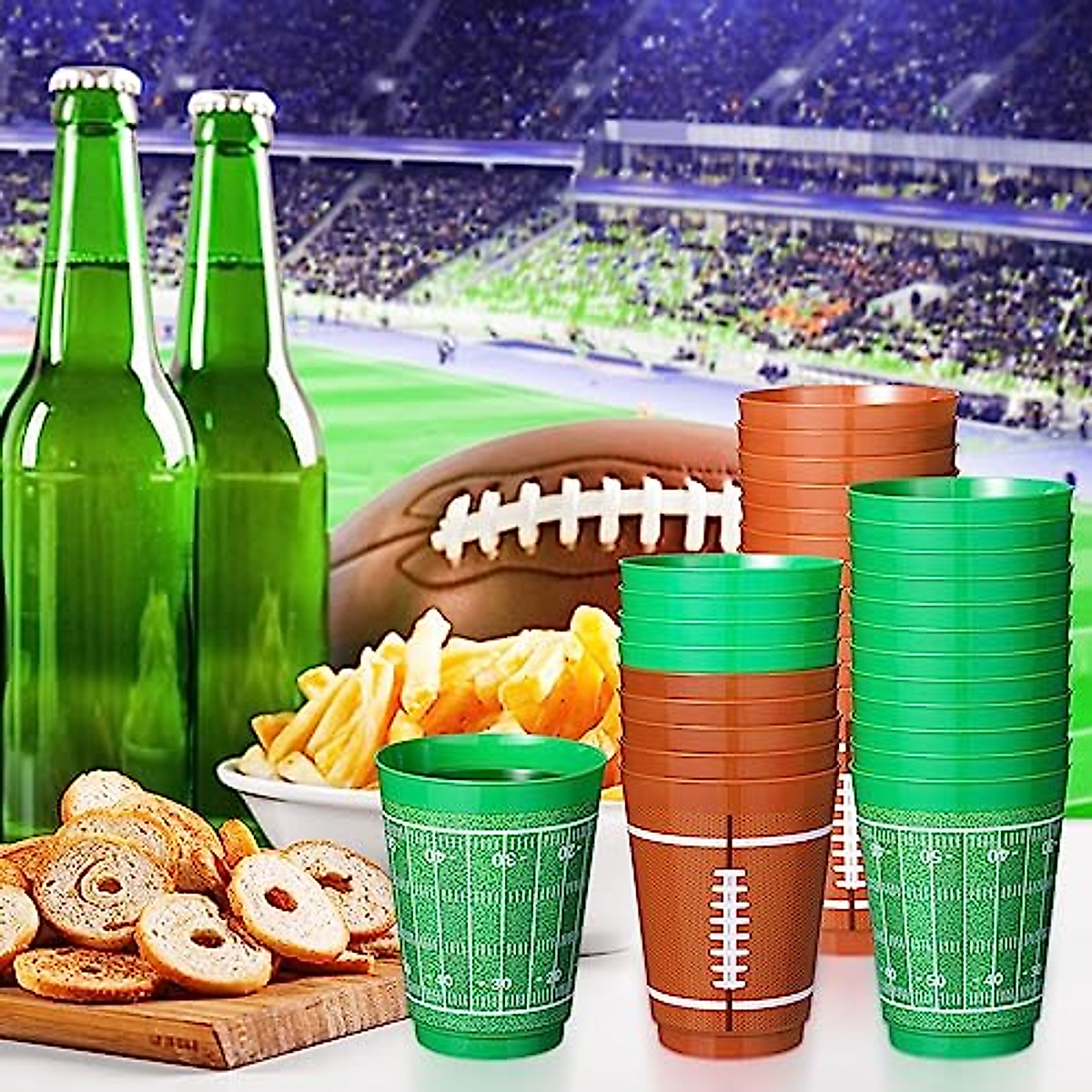 Nuenen 16 oz Football Plastic Cups Football Party Cup Favors Set Football Theme Reusable Cups Plastic Frosted Cup for Football Theme Party Supplies Kids Game Birthday Decorations(24 Counts)