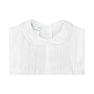 Petit Ami Baby Boys' Romper with Pintucks and Feather Stitching, 6 Months, White