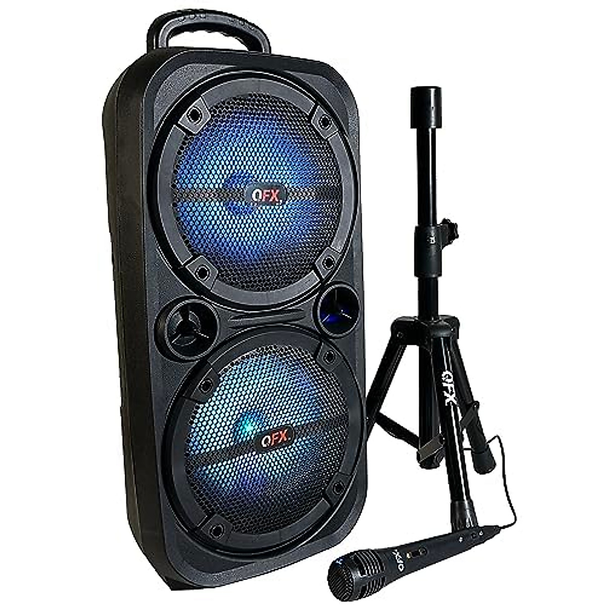 QFX PBX-8008SM TWS Bluetooth 8” Woofers Rechargeable Portable Speakers with AC Adapter and Microphone,Black