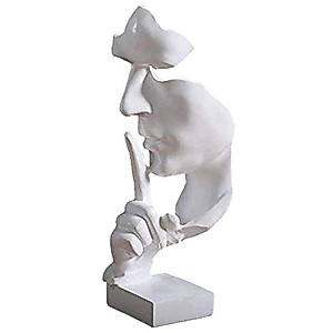 aboxoo Silence is Gold Thinker Statue, Modern and Simple Resin Things, Creative Abstract Figurine Sculptures for Entrance, Creative Room Home, Office Study, Piano Decor (White)
