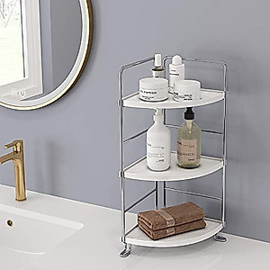 KINGBERWI 3-Tier Corner Spice Rack Kitchen Bathroom Countertop Organizer Vanity Tray Cosmetic Makeup Storage Standing Shelf, Silver