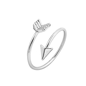 NOUMANDA Adjustable Gold Silver and Rose Gold Plated Simple Small Arrow Rings for Women (Silver)