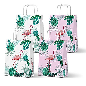 KALEFO 24PCS Luau Party Supplies Flamingo Party Favors Treat Bags Summer Tropical Palm Leaves Hawaii Paper Gift Bags
