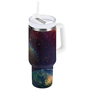 ALAZA Space Planets Nebula 40 oz Tumbler Stainless Steel Water Bottle Vacuum Insulated Cup with Straw Lid & Handle For Travel Car Cup Holder