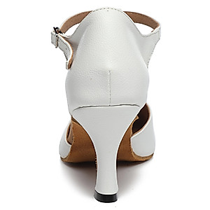 Honeystore Women's T-strap Ballroom Solid Dance Shoes Latin White 9.5 B(M) US
