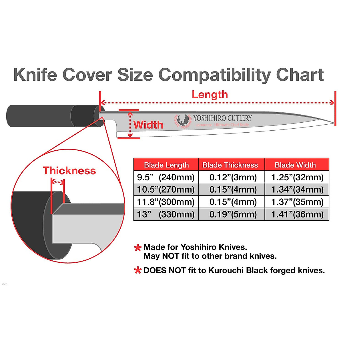 Yoshihiro Natural Magnolia Wood Saya Cover Blade Protector for Yanagi (270mm)