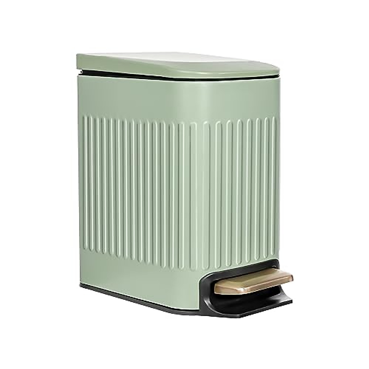 Trash Can 6 Liter/1.6 Gallon Stainless Steel with Step Pedal and Buffer Function Slim Rectangle Garbage Can Wastebasket Designed for Toilet, Kitchen, Office(Color:Green)