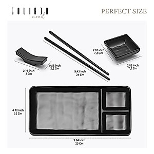 GOLIBER 16 Piece Japanese Style Sushi Plate Set - Includes 4 sushi plates and soy sauce bowls, 4 Chopsticks, 4 Chopstick Holders Sushi Set For 4 Sushi Kit - Sushi Tableware Set - Melamine Sushi Dishes