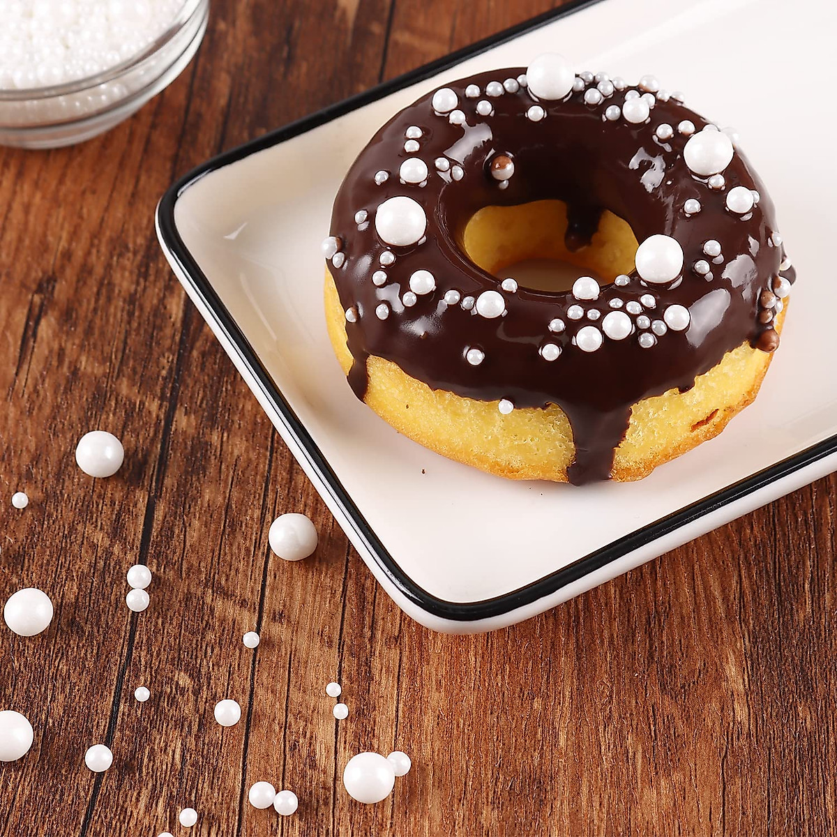 Edible Sprinkles for cake decorating, 7 ounces White Pearl Sugar Candy cupcake, cookies, ice cream toppings cake decorations for wedding shower party Anniversary