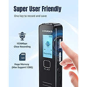 64GB Mini Voice Recorder, Digital Voice Recorder Pocket Tape Recorder with Playback for Lectures, Meetings, XIHAMA 4608 Hours Handheld Audio Recorder with Microphone, USB Charge, Password