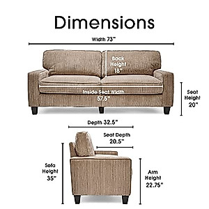 Serta Palisades Upholstered Sofas for Living Room Modern Design Couch, Straight Arms, Soft Fabric Upholstery, Tool-Free Assembly, 73" Sofa, Beige