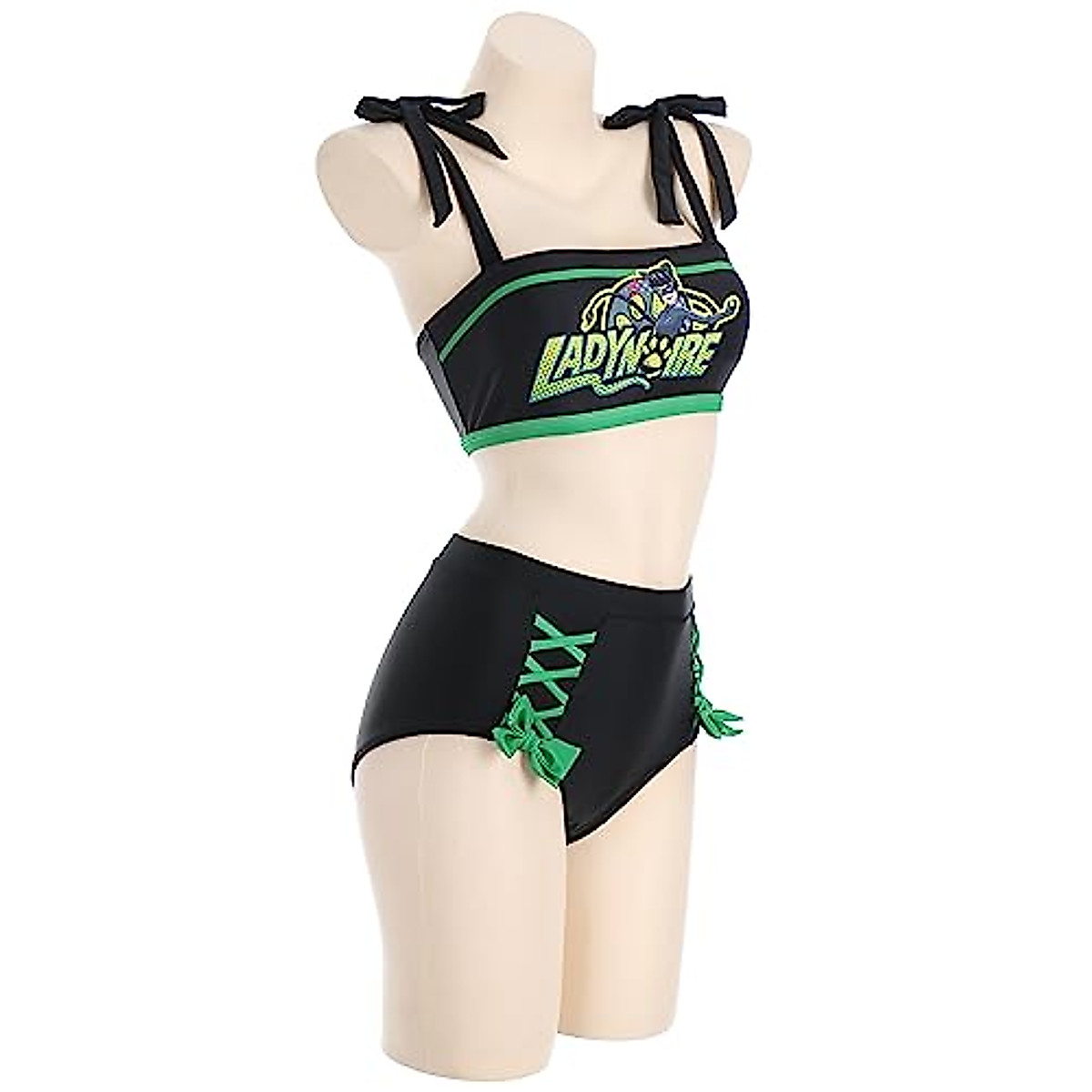 Miraculous Women's Lady Noir Beach Shoulder Straps Tie Top with High-Waist Bottom Bikini Set Swimsuit Bathing Suit (as1, Alpha, l, Regular, Regular, Black)